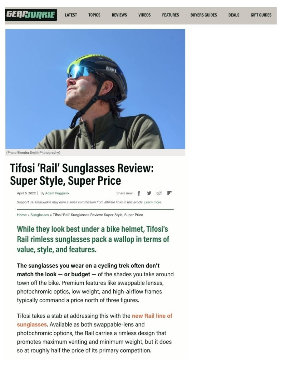 Tifosi Rail Sunglasses Review - Gear Junkie April 2022 | Tifosi Optics